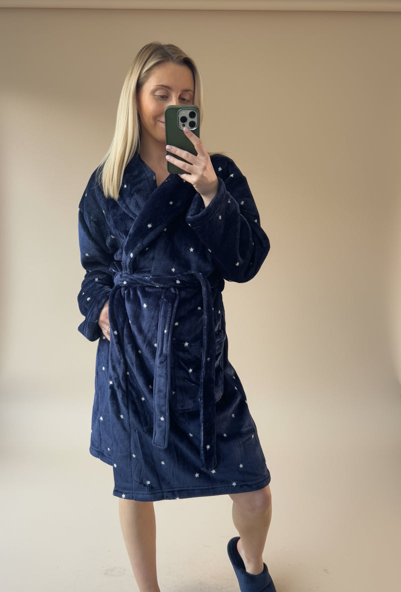 Short Star Dressing Gown, Navy | The Fashion Company